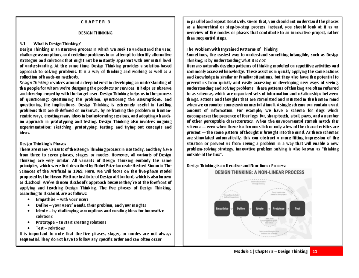 HCI 101 Chapter 3 - Module 1 - Module 1| Chapter 3 – Design Thinking 11 C H A P T E R 3 DESIGN ...