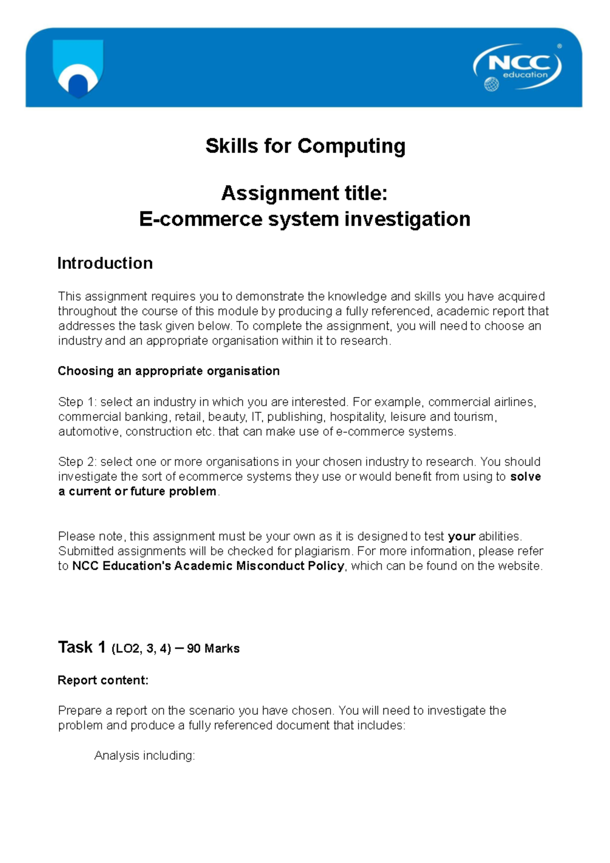 SFC Assignment QP - Skills for Computing Assignment title: E-commerce system investigation - Studocu