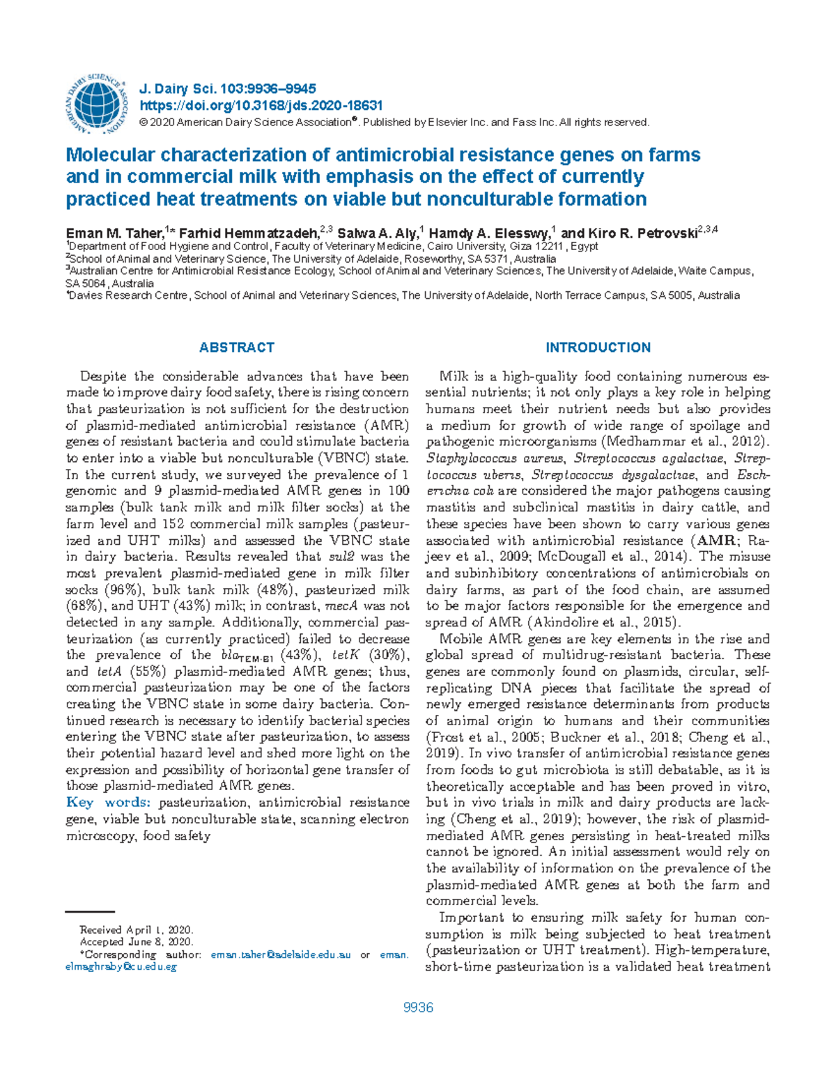 1-s2 - 1-3s - 9936 J. Dairy Sci. 103:9936– doi/10.3168/jds.2020- © 2020 ...