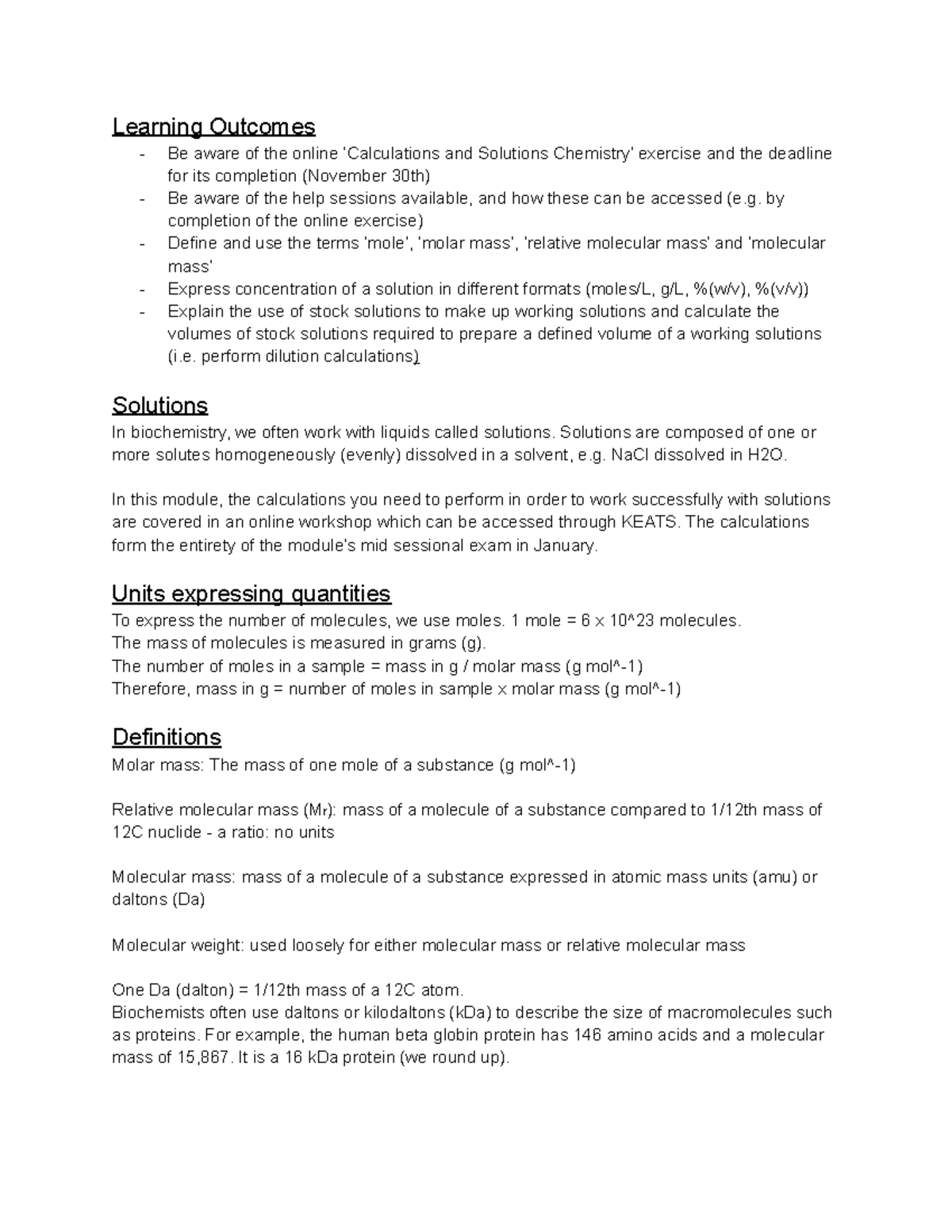 Lecture 1 - Introduction to Solutions Chemistry & Cacluations ...