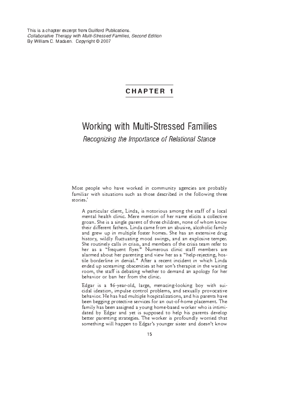 Working with Multistressed Families - Madsen - This is a chapter ...