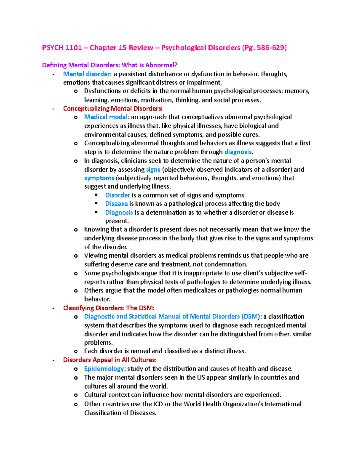 Chapter 15 Review - PSYCH 1101 – Chapter 15 Review – Psychological ...