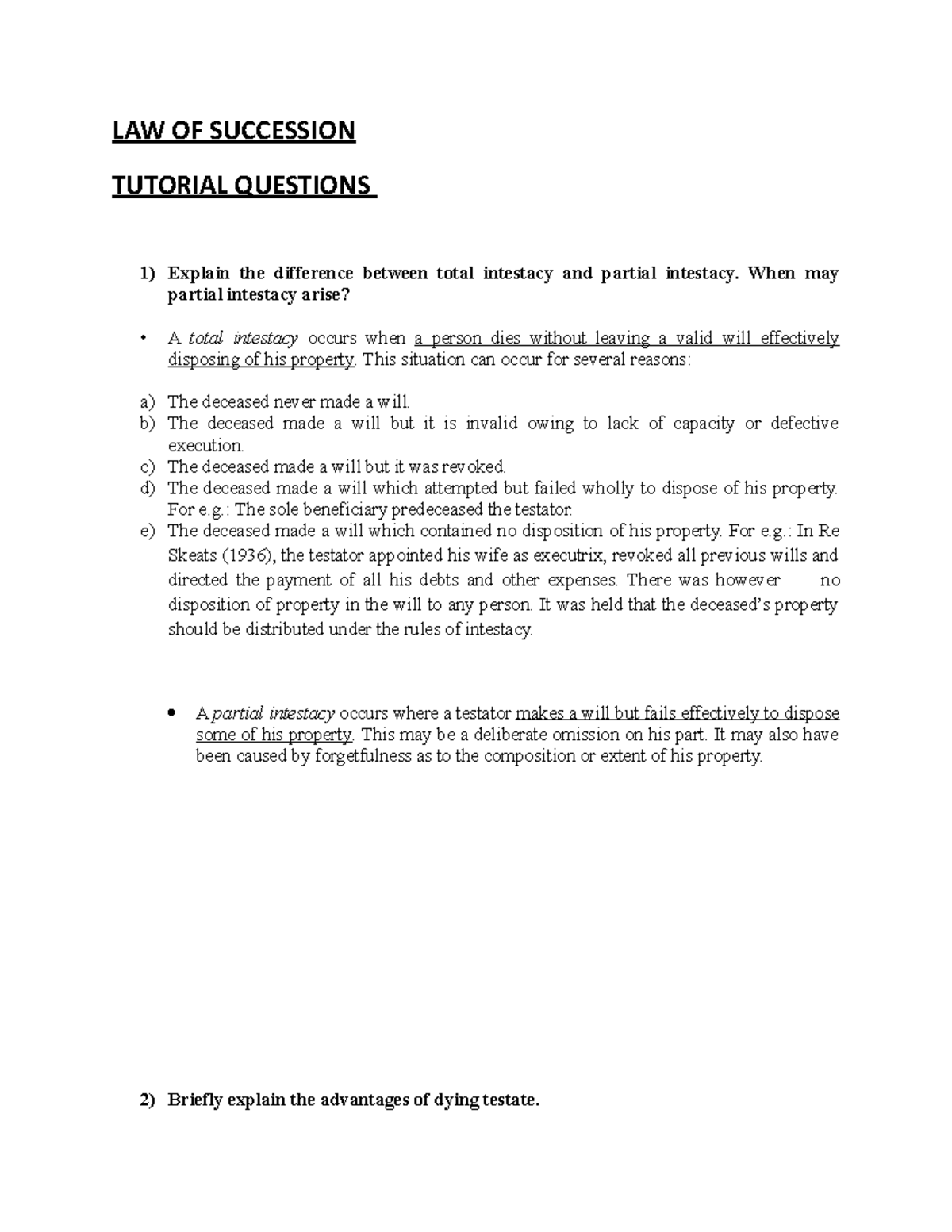 Tutorial 1 of Law of Succession MMU Melaka - LAW OF SUCCESSION TUTORIAL ...