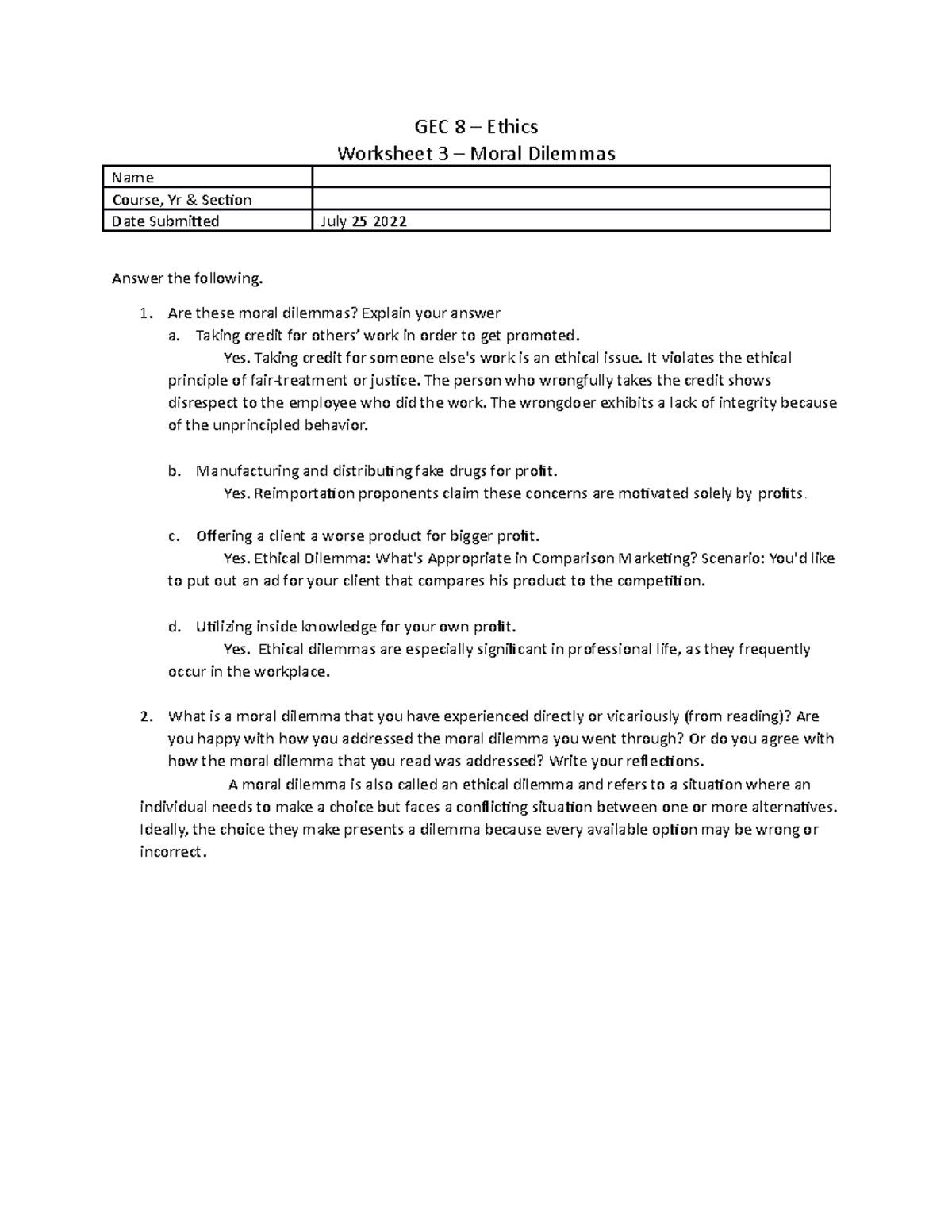 Gec 8 ws 3 summer - this for my study purposes - GEC 8 – Ethics ...