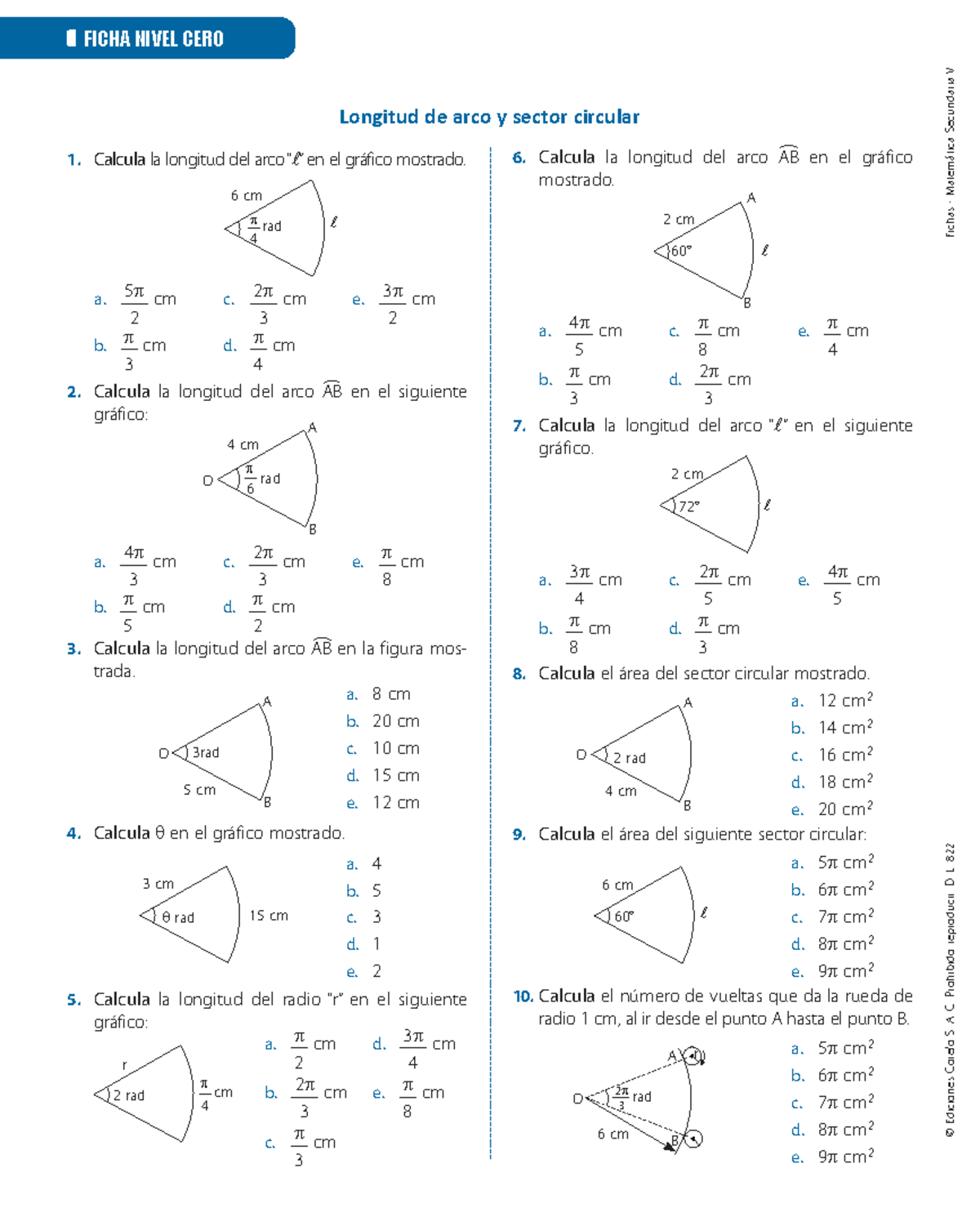 F0 Longitud de arco - FICHA NIVEL CERO Fichas - Matemática Secundaria V © Ediciones Corefo S. A ...