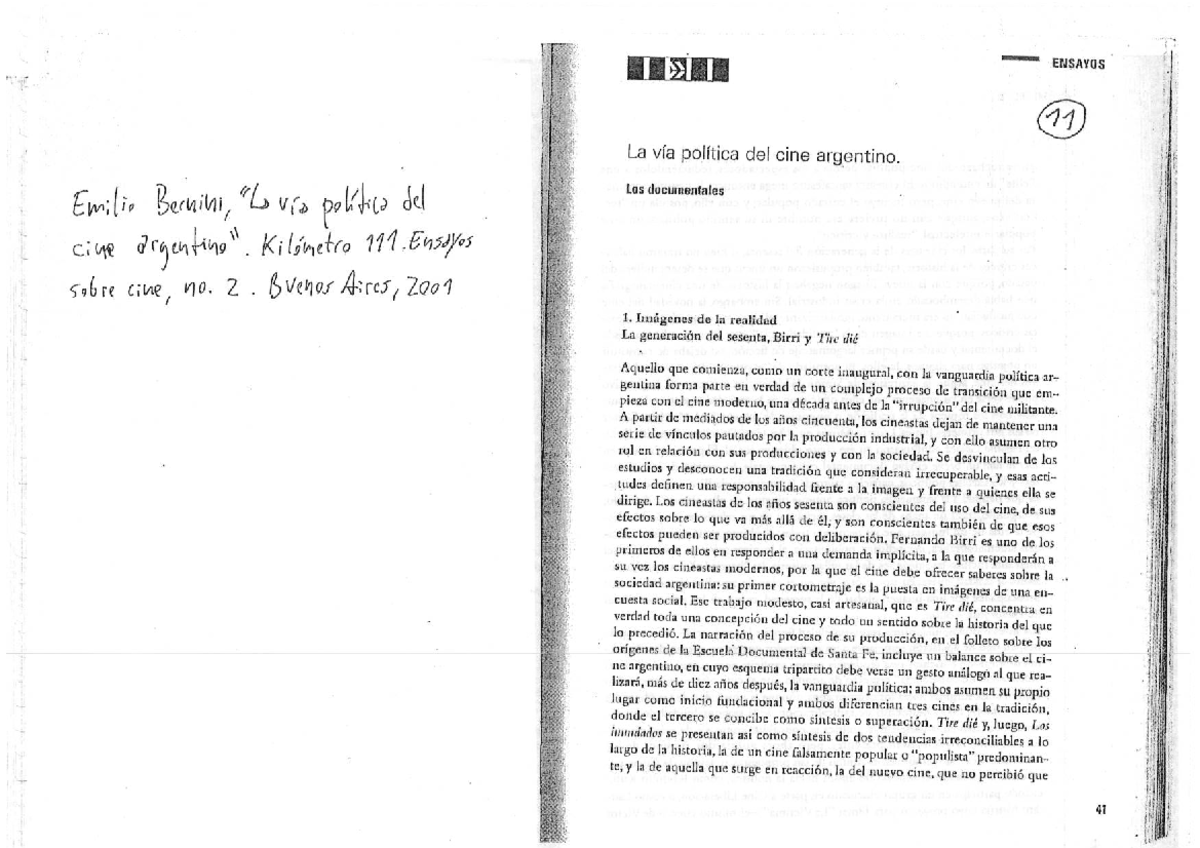 Bernini La via politica - ENSAYOS 11 La vía política del cine argentino ...