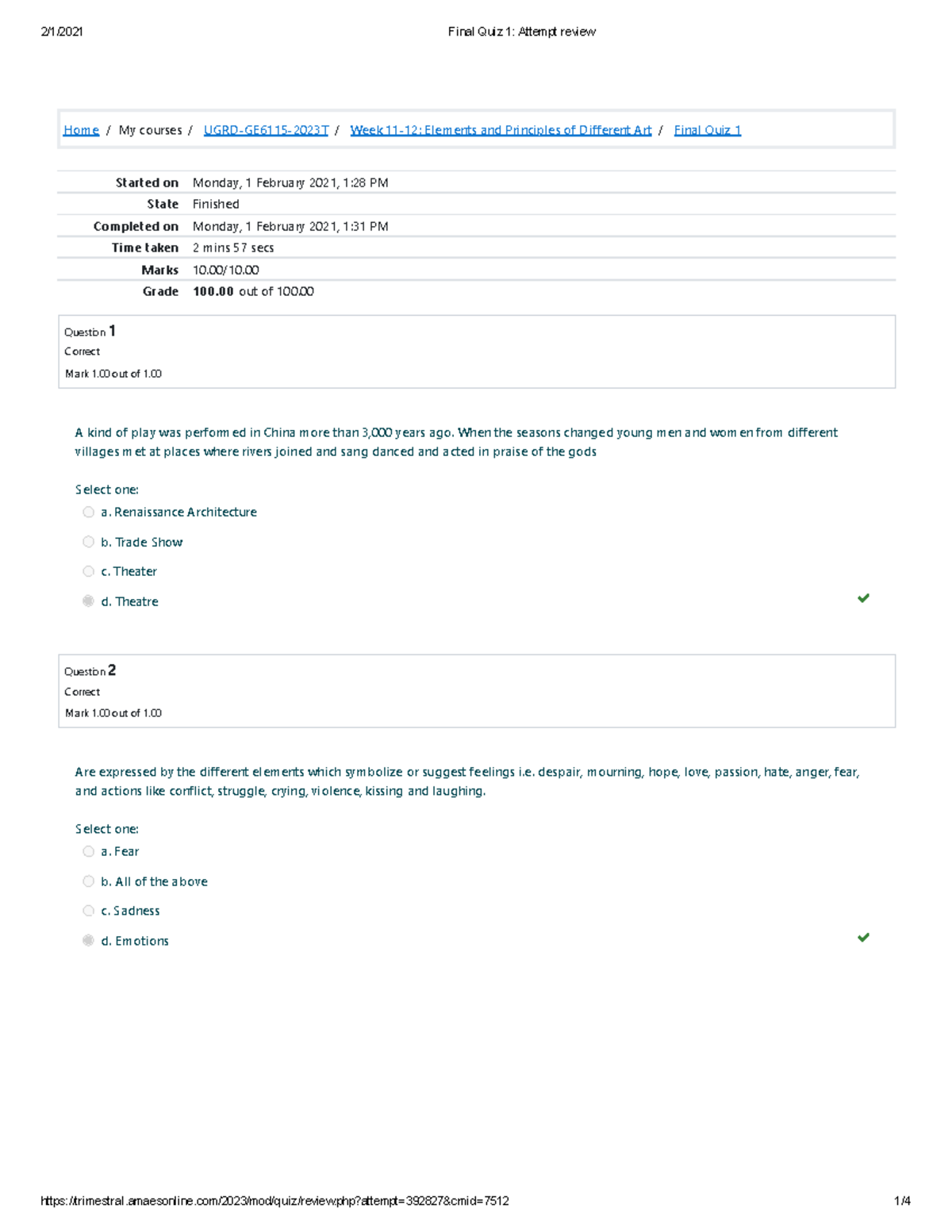 Final Quiz 1 Attempt review - Ethics - Studocu