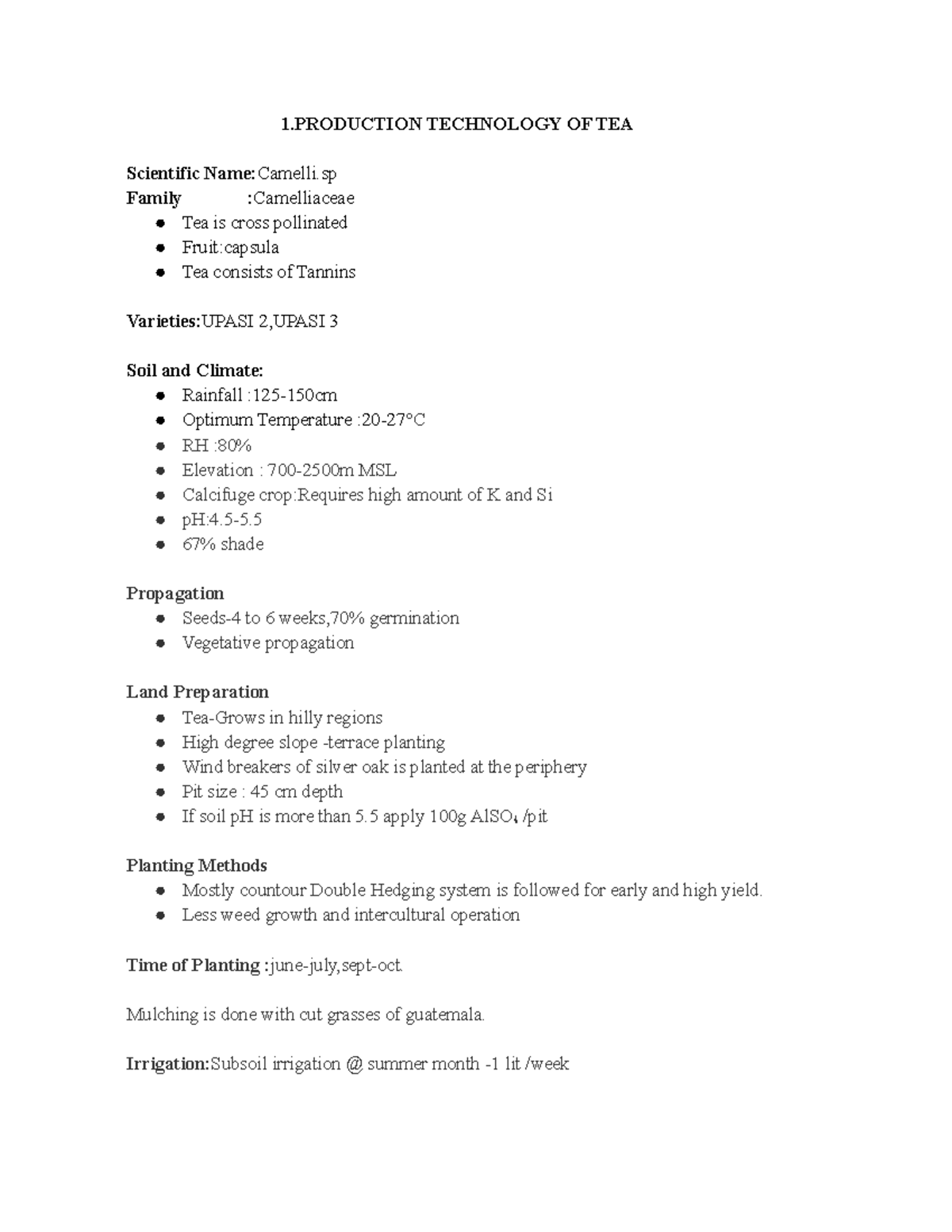 Production Technology - 1 TECHNOLOGY OF TEA Scientific Name:Camelli ...
