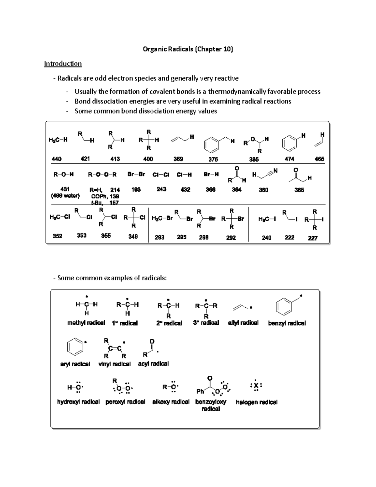 Radicals - CHEM 263 - Organic Radicals (Chapter 10 ) Introduction ...