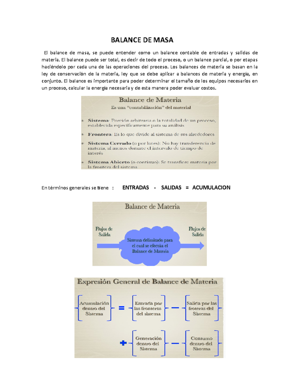 Balance DE MASA - adve - BALANCE DE MASA El balance de masa, se puede ...