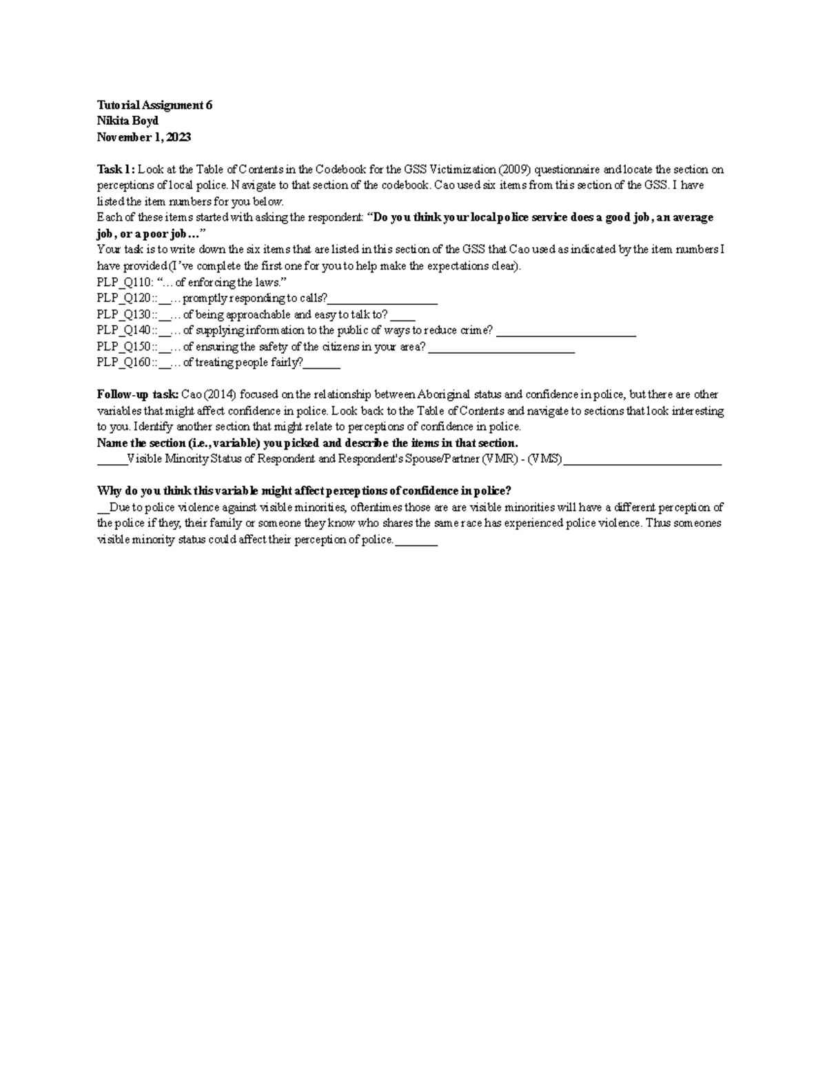 Socy 210-Tutorial Assignment 6 - Tutorial Assignment 6 Nikita Boyd November 1, 2023 Task 1: Look ...