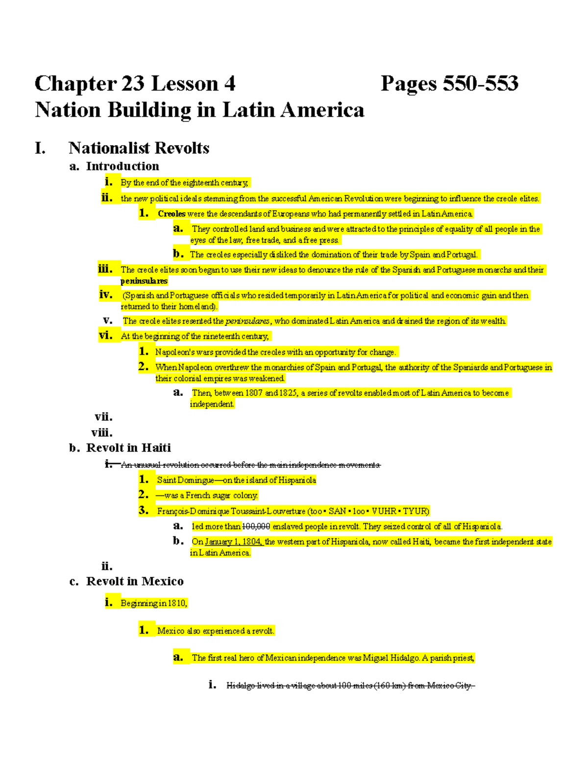 Chapter 23 Lesson 4 (Pages 550-553) - Nation Building in Latin America ...