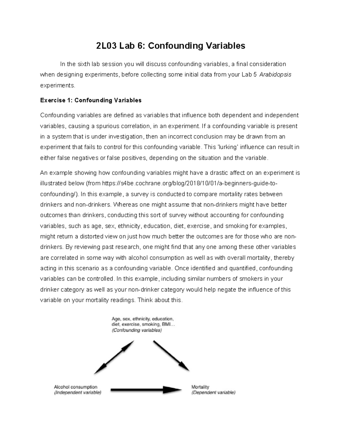 Lab 6 manual - 2L03 Lab 6: Confounding Variables In the sixth lab session you will discuss - Studocu