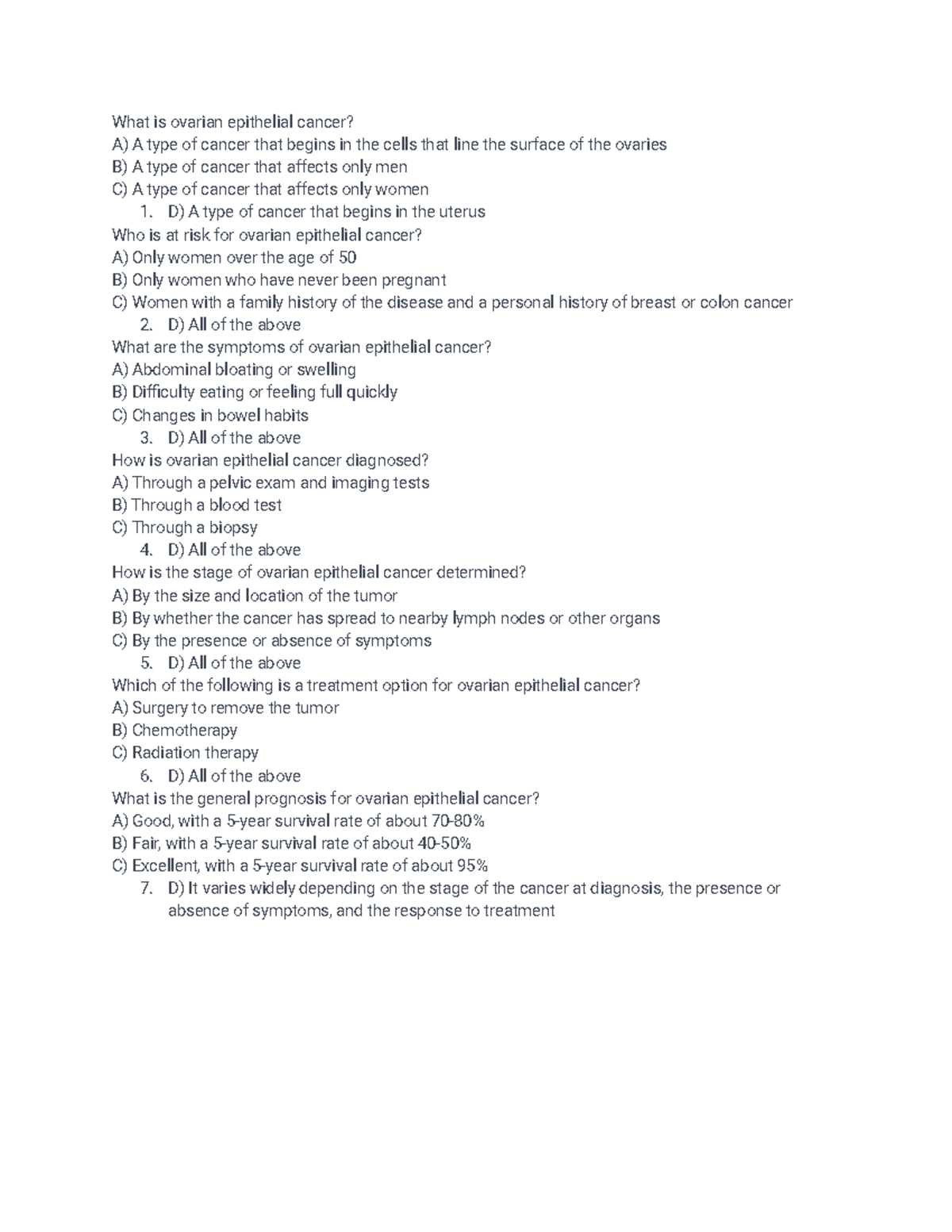 ovarian epithelial cancer multiple choice - What is ovarian epithelial ...