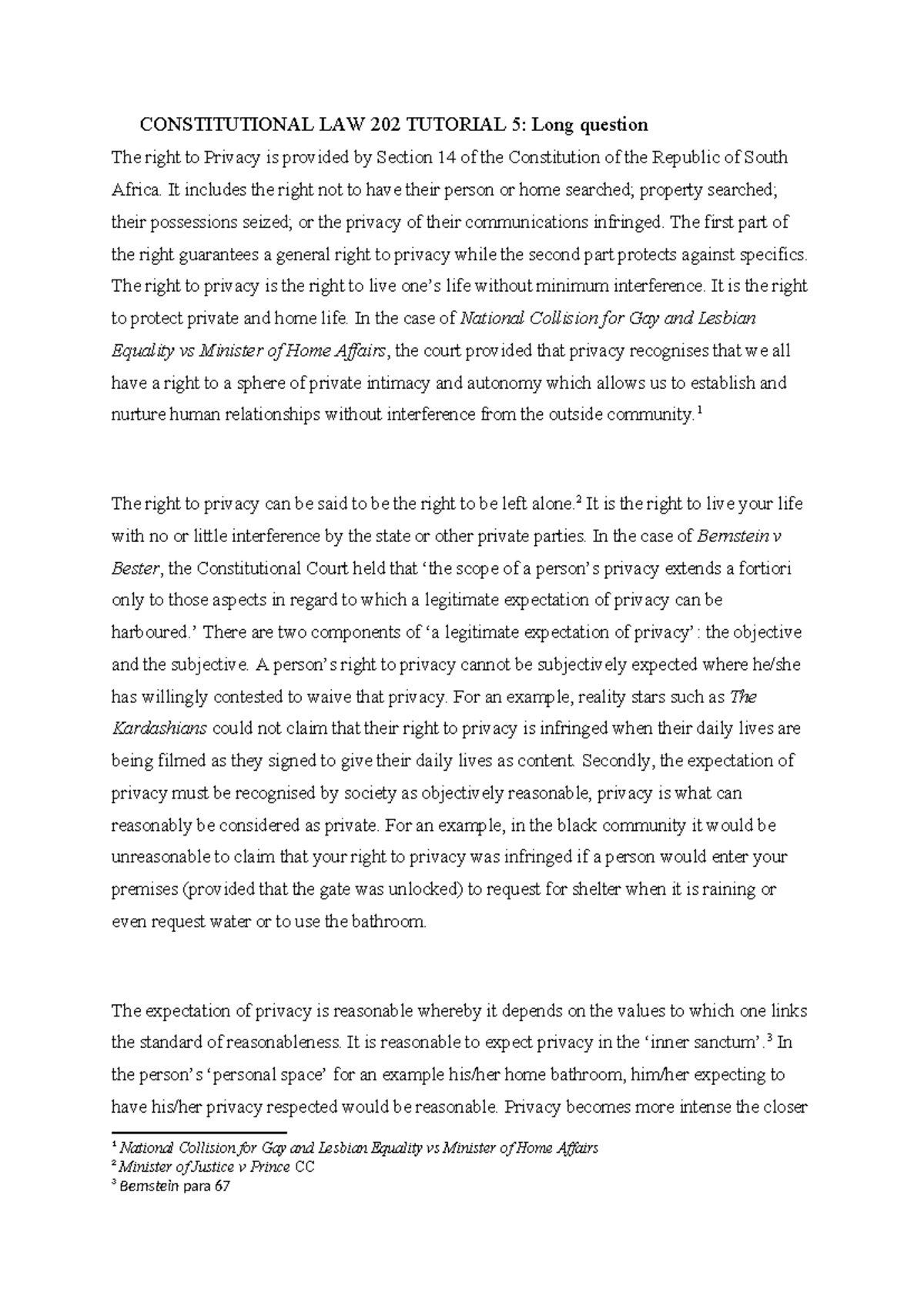 Tut 5 - Right to Privacy - Useful for practicing for tutorials, tests ...