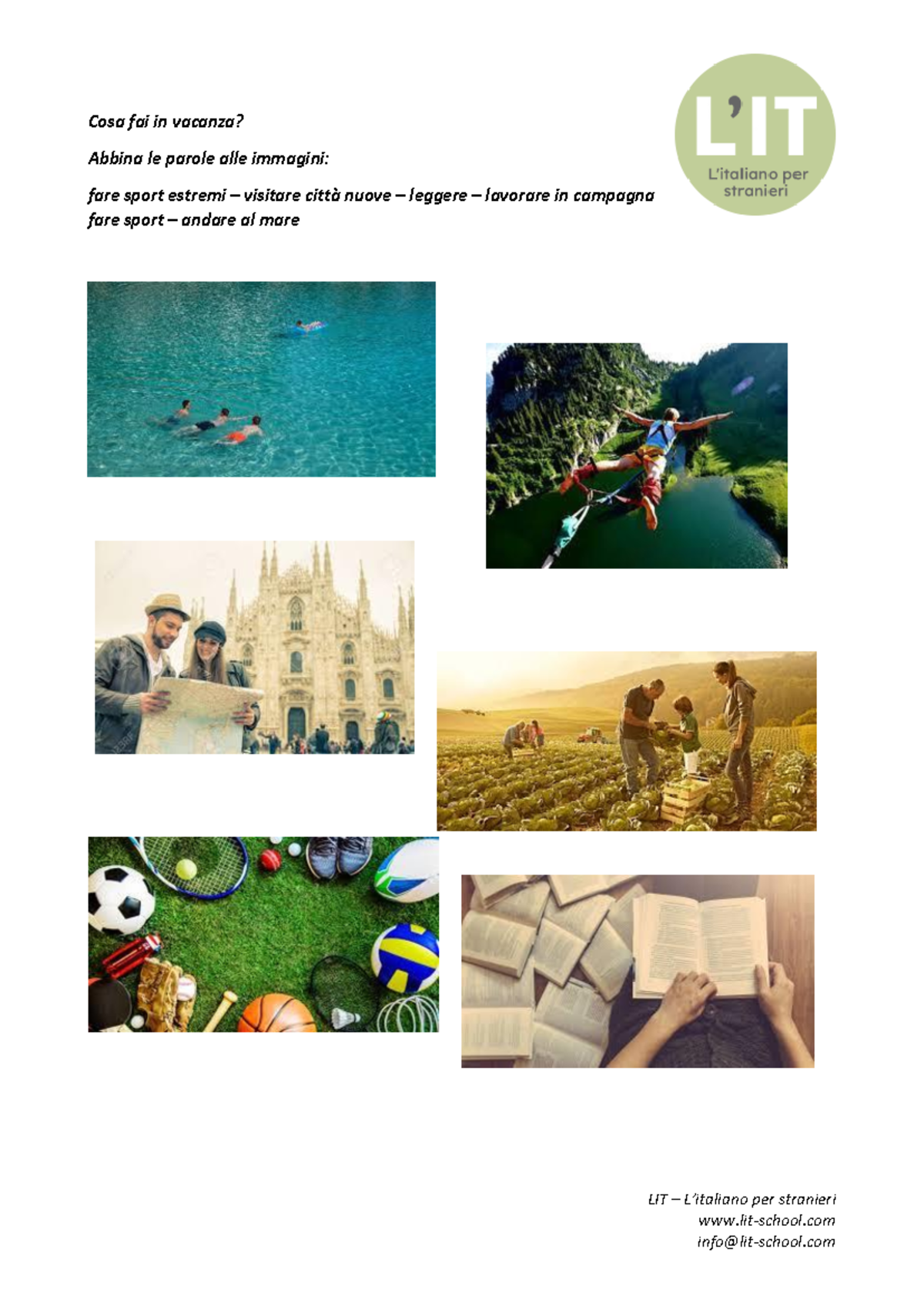 Cosa fai in vacanza - Introducción a los estudios italianos - LIT – L ...