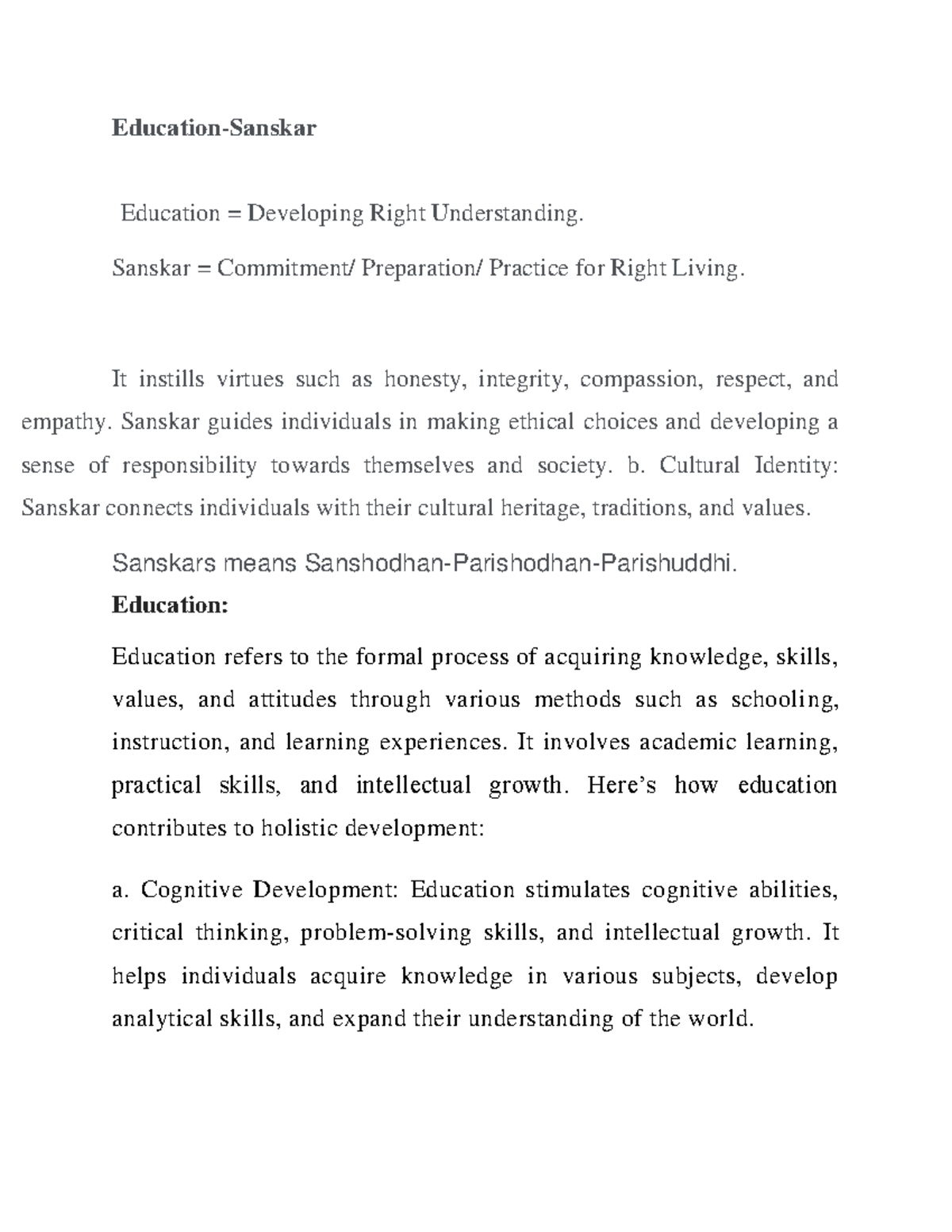 Education & Sanskar - Education-Sanskar Education = Developing Right ...