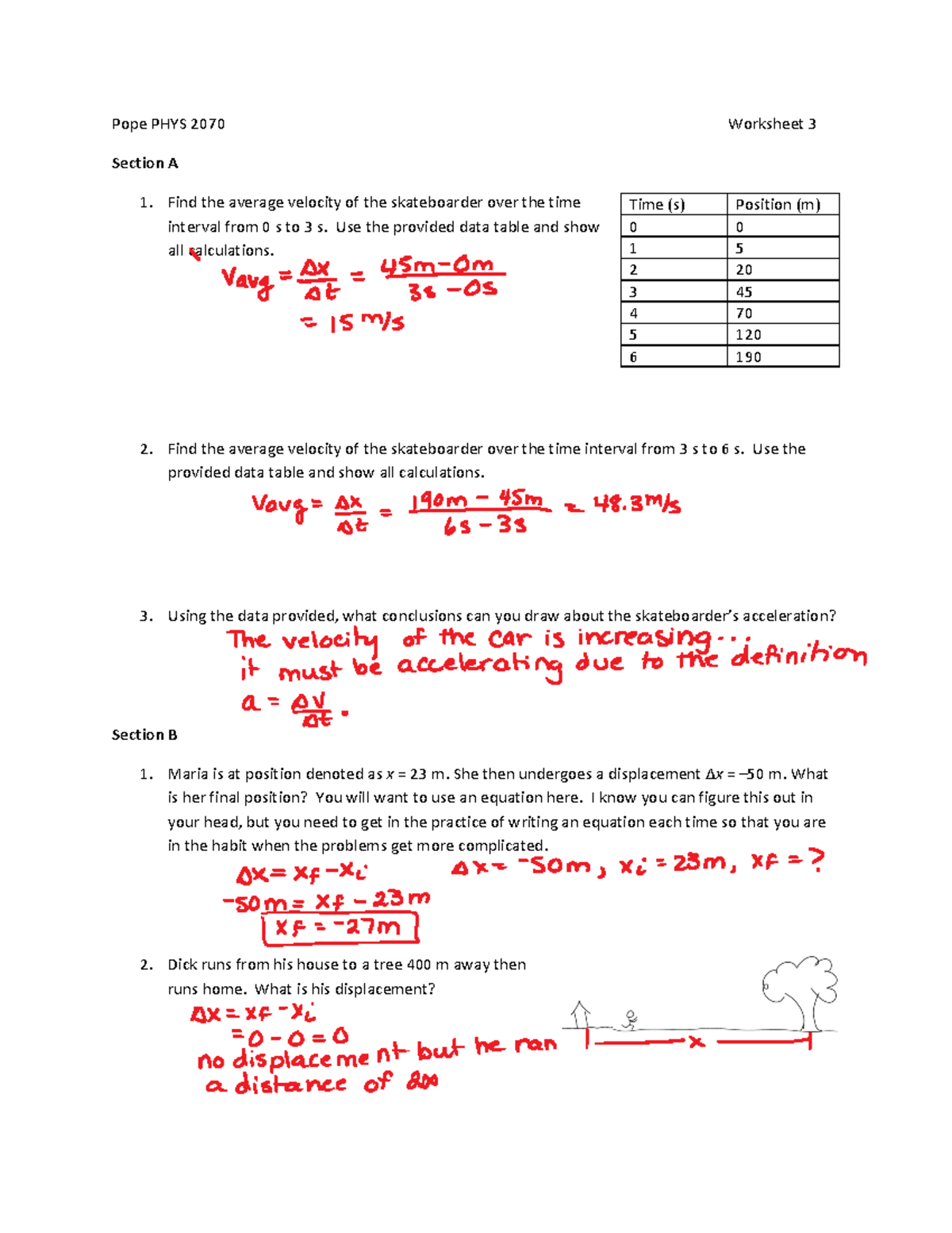 Concept 3 Answers - Pope PHYS 2070 Worksheet 3 Section A 1. Find the ...