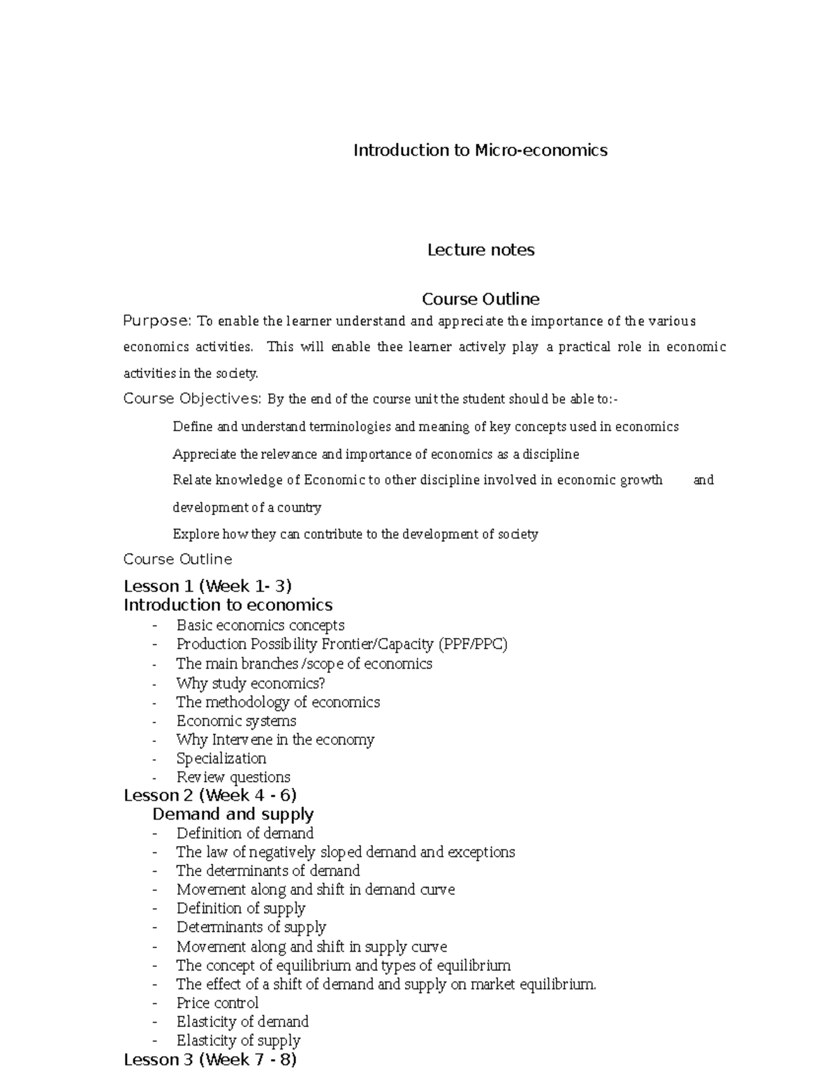 Economics-Notes - Notes - Introduction to Micro-economics Lecture notes ...