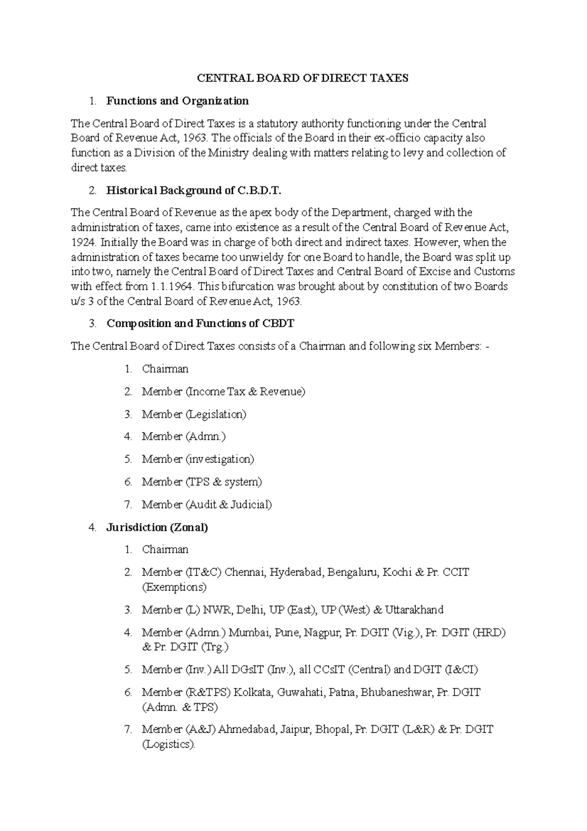 Central Board OF Direct Taxes - The officials of the Board in their ex ...