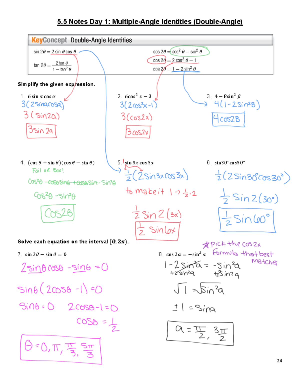 5.5 Day 1 Notes Key-1 - 24 5 Notes Day 1: Multiple-Angle Identities ...