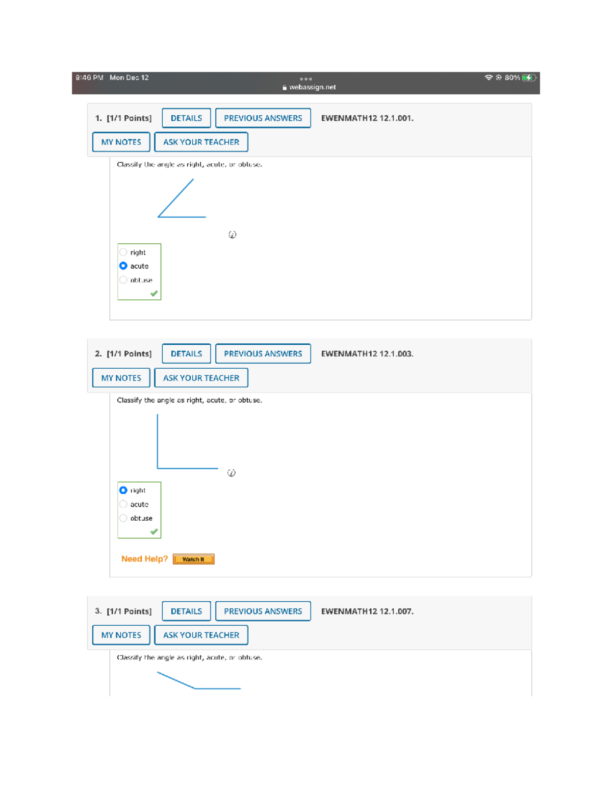 Trigonometry Angles - 9:46 PM Mon Dec 12 ... 2 webassign 1. DETAILS PREVIOUS ANSWERS EWENMATH12 ...