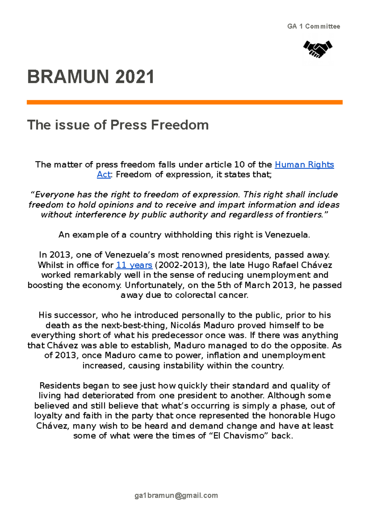Press Freedom GA1 - Hnnghhjjn - GA 1 Committee BRAMUN 2021 The issue of ...