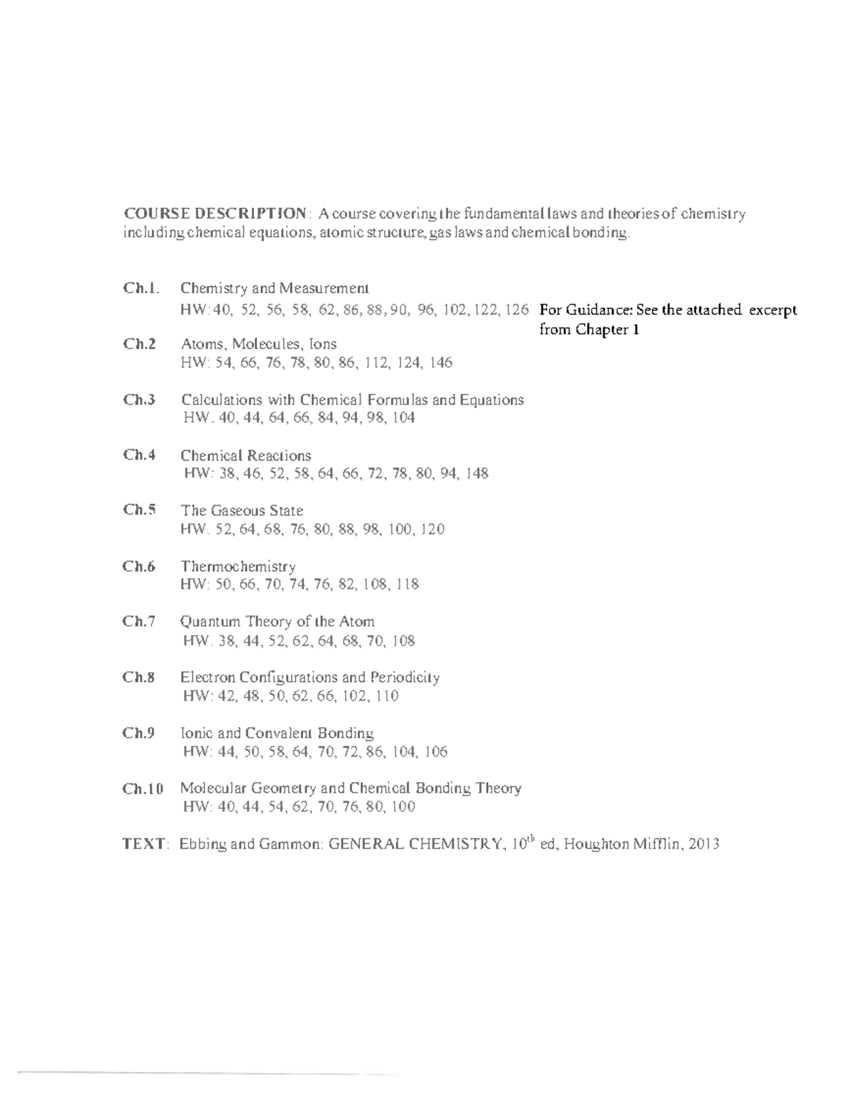 CHEM 1045 General Chemistry HW+Test Review Questions - COURSE ...