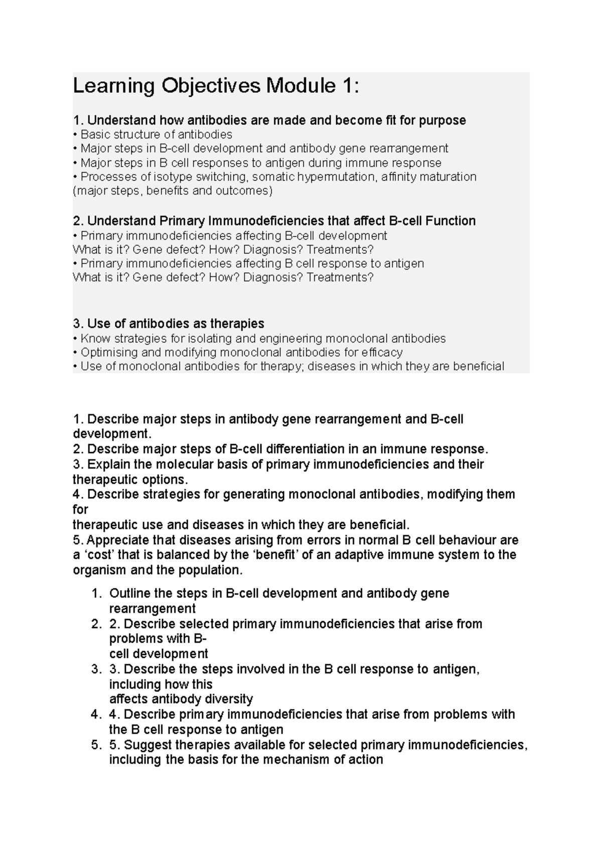 Learning Objectives up to L21 - ####### Learning Objectives Module 1 ...