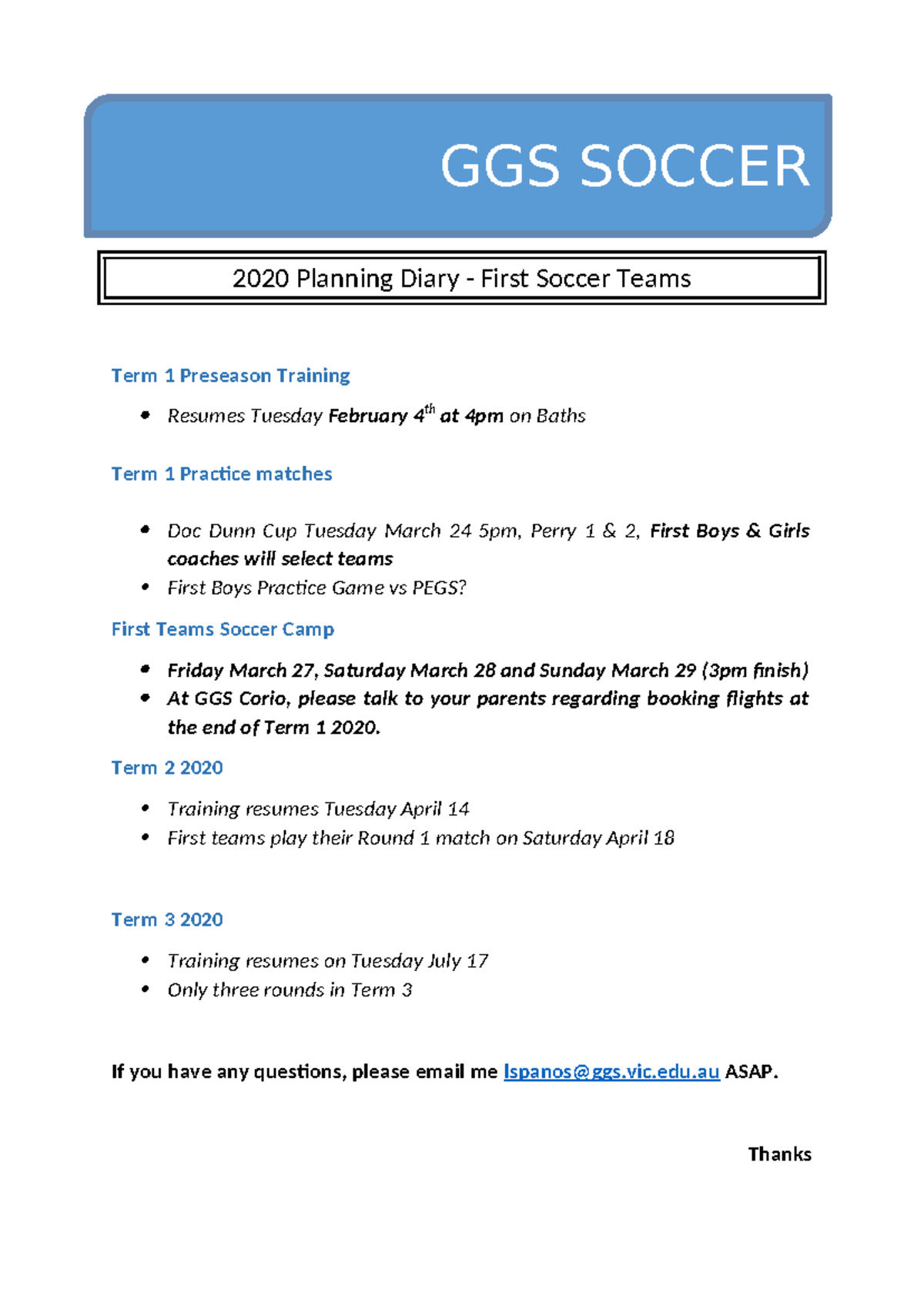 2020 GGS Soccer Planning Diary - GGS SOCCERGGS SOCCER 2020 Planning ...