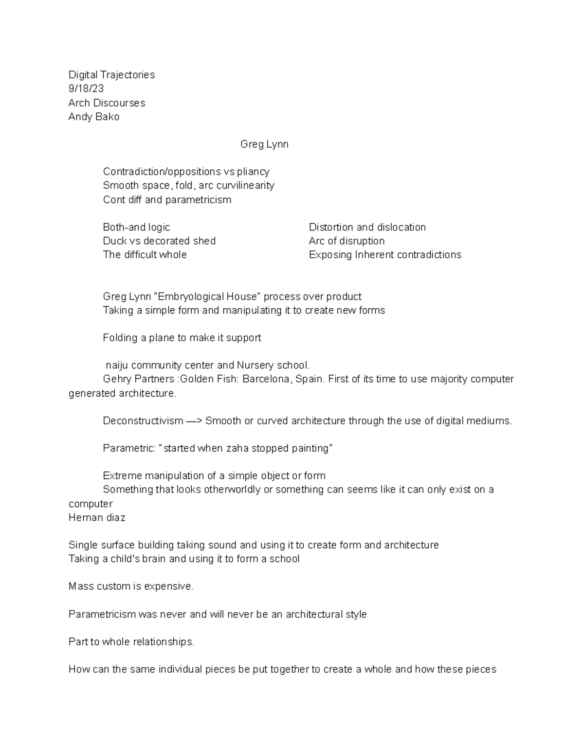 Digital Trajectories - Digital Trajectories 9/18/ Arch Discourses Andy ...