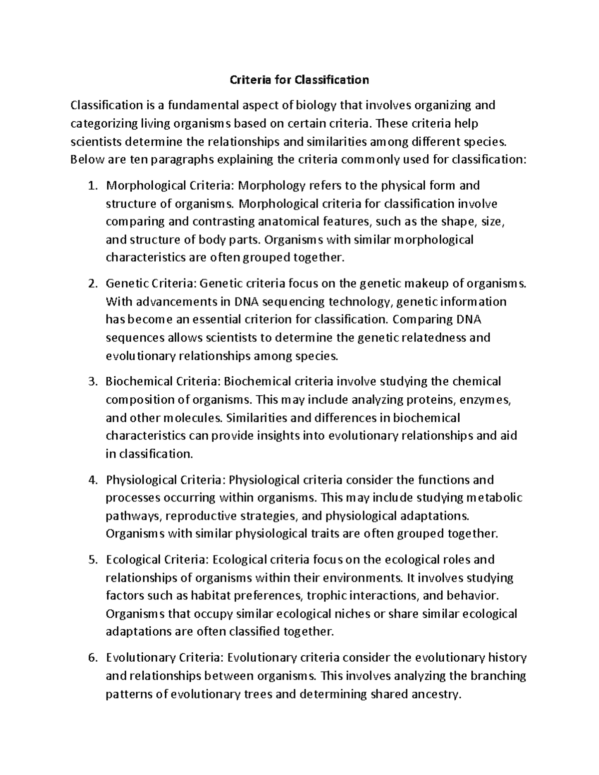 Criteria for Classification - Criteria for Classification ...