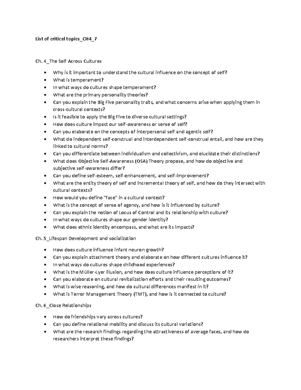 List of critical topics CH4 7 - List of critical topics_CH4_ Ch. 4_The ...