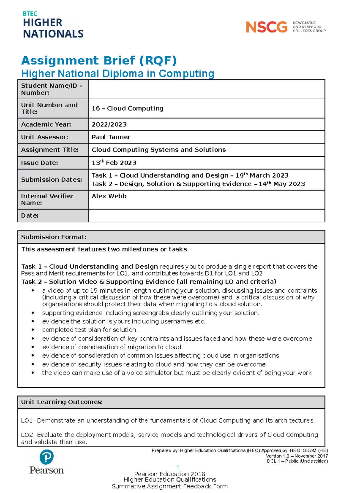 Cloud Computing Assignment 22 23 - Assignment Brief (RQF) Higher National Diploma in Computing ...