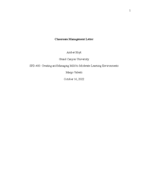 Classroom management letter - Classroom Management Letter Regan Larson ...