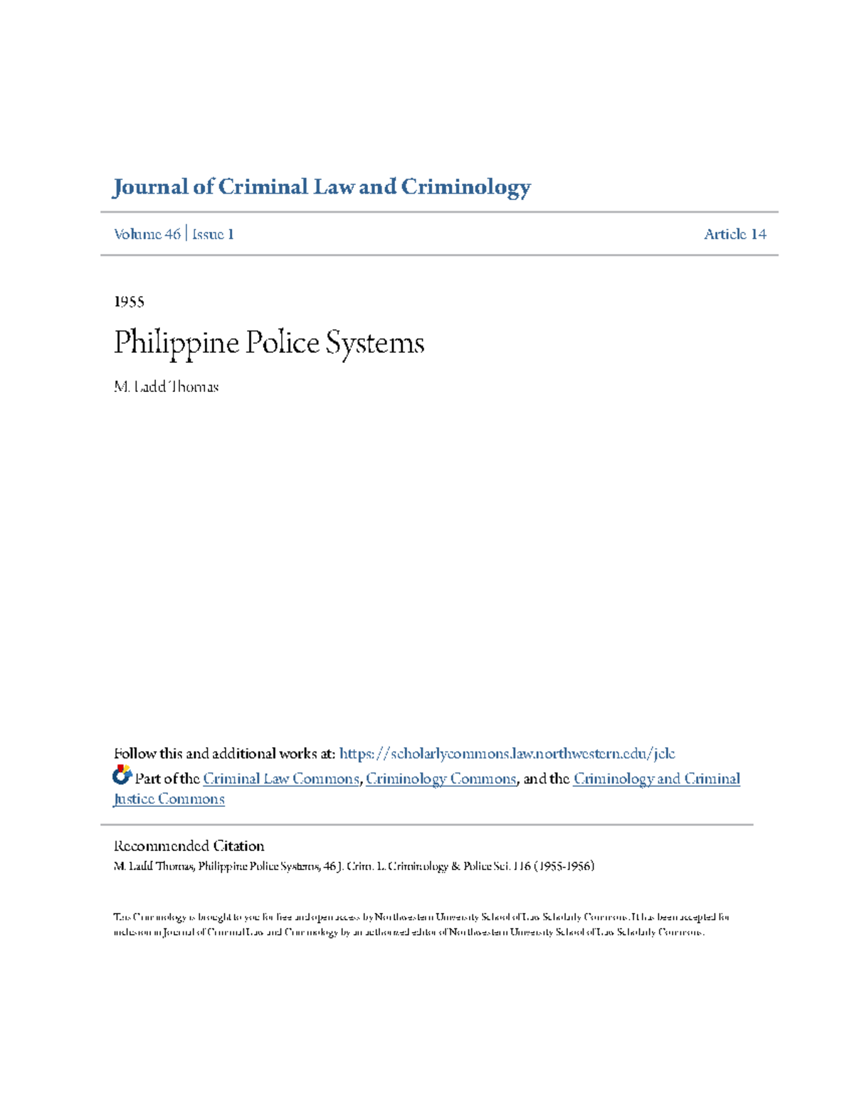 Policing system - Journal of Criminal Law and Criminology Volume 46 ...