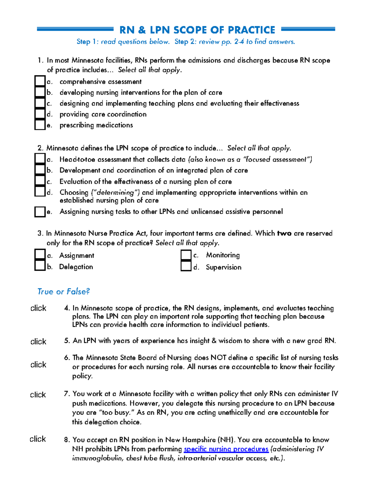 RN/LPN Scope of Practice - 1. In most Minnesota facilities, RNs perform ...