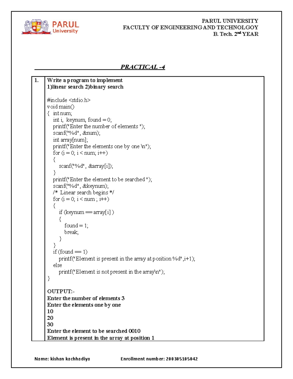 2003 05105042 kishan kachhadiya set-04 - PARUL UNIVERSITY FACULTY OF ...