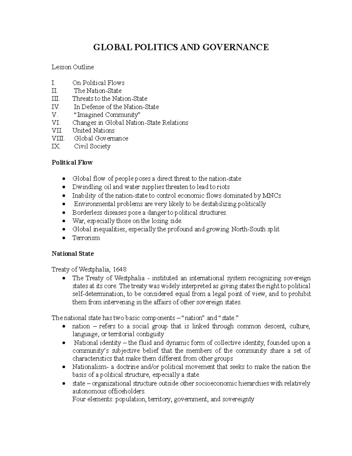 Global Politics and Governance - GLOBAL POLITICS AND GOVERNANCE Lesson ...