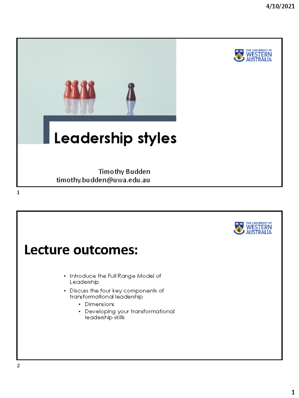 3.2 Leadership styles slides only - Leadership styles Timothy Budden ...
