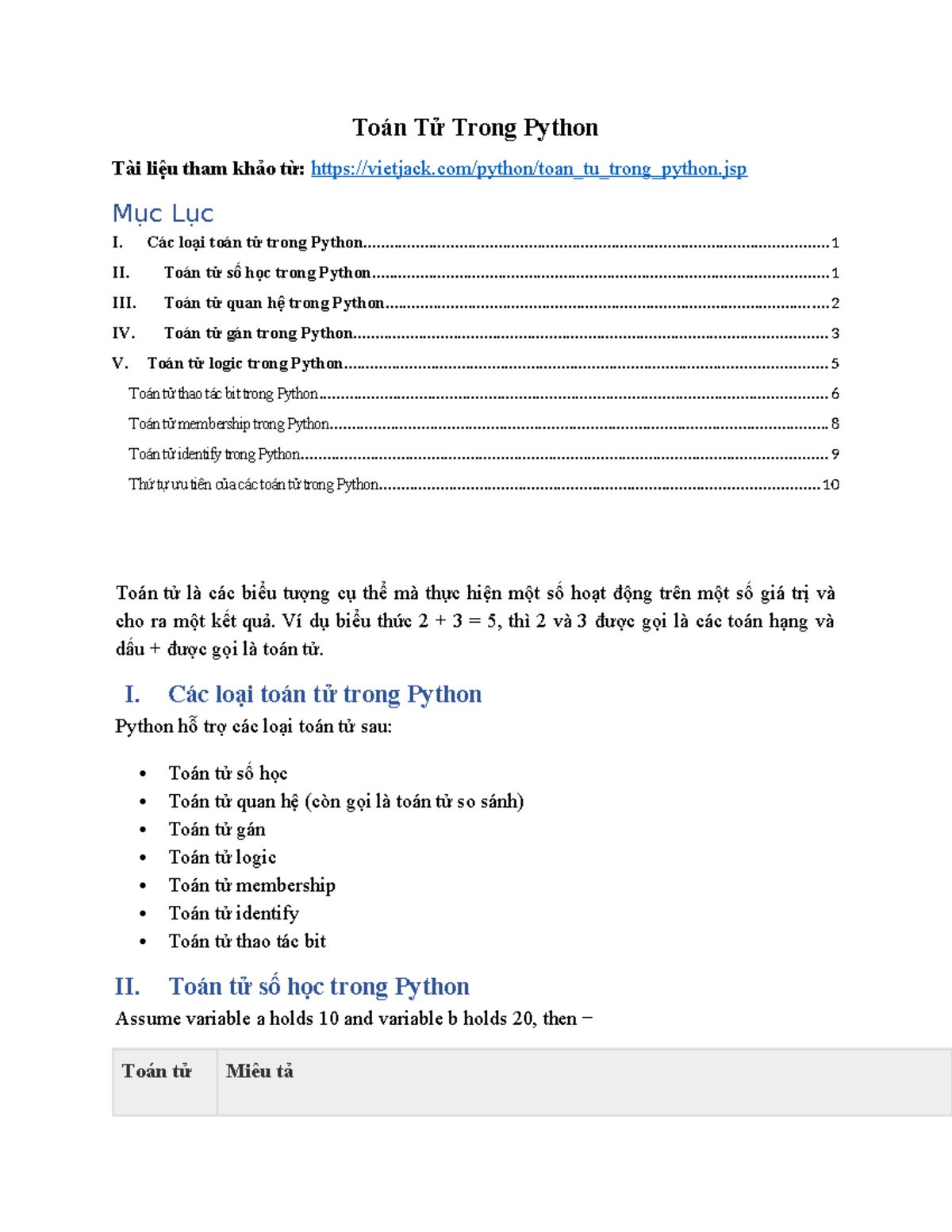 Toan Tu Trong Python - Toán Tử Trong Python Tài liệu tham khảo từ ...