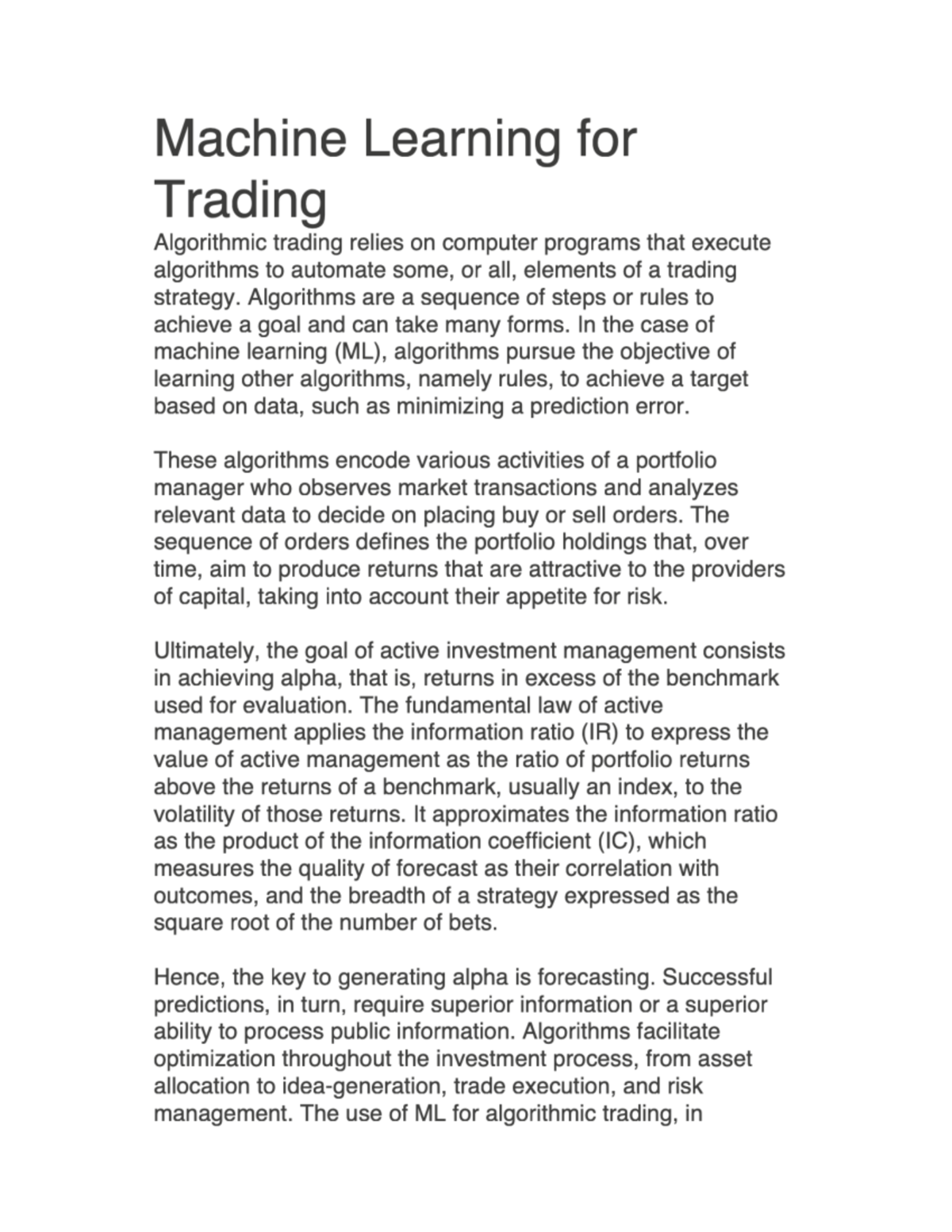 Machine learning for trading - Algorithms are a sequence of steps or ...