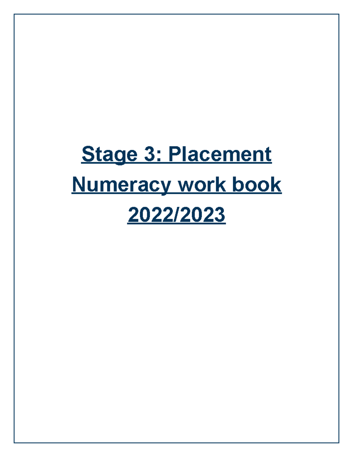 Numeracy booklet for placement - Stage 3: Placement Numeracy work book ...