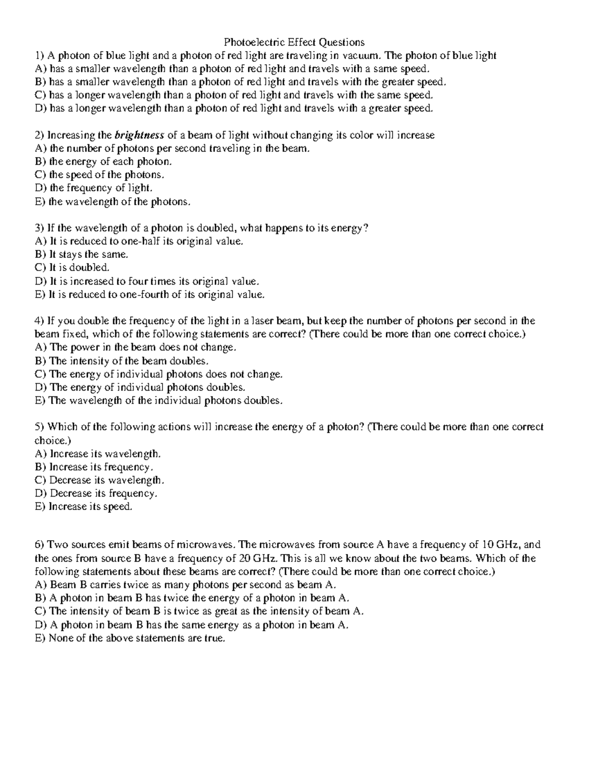AP Photoelectric Effect Questions and Problems - Photoelectric Effect ...