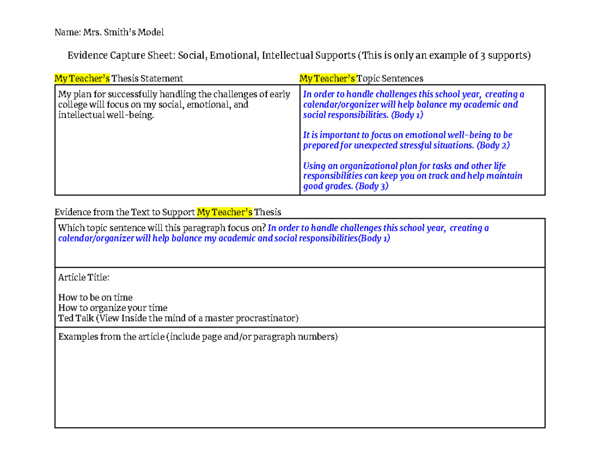 Copy of Mrs. Smith Copy Eng 9 Cohort 1 Capture Sheet 1 Intro Writing ...