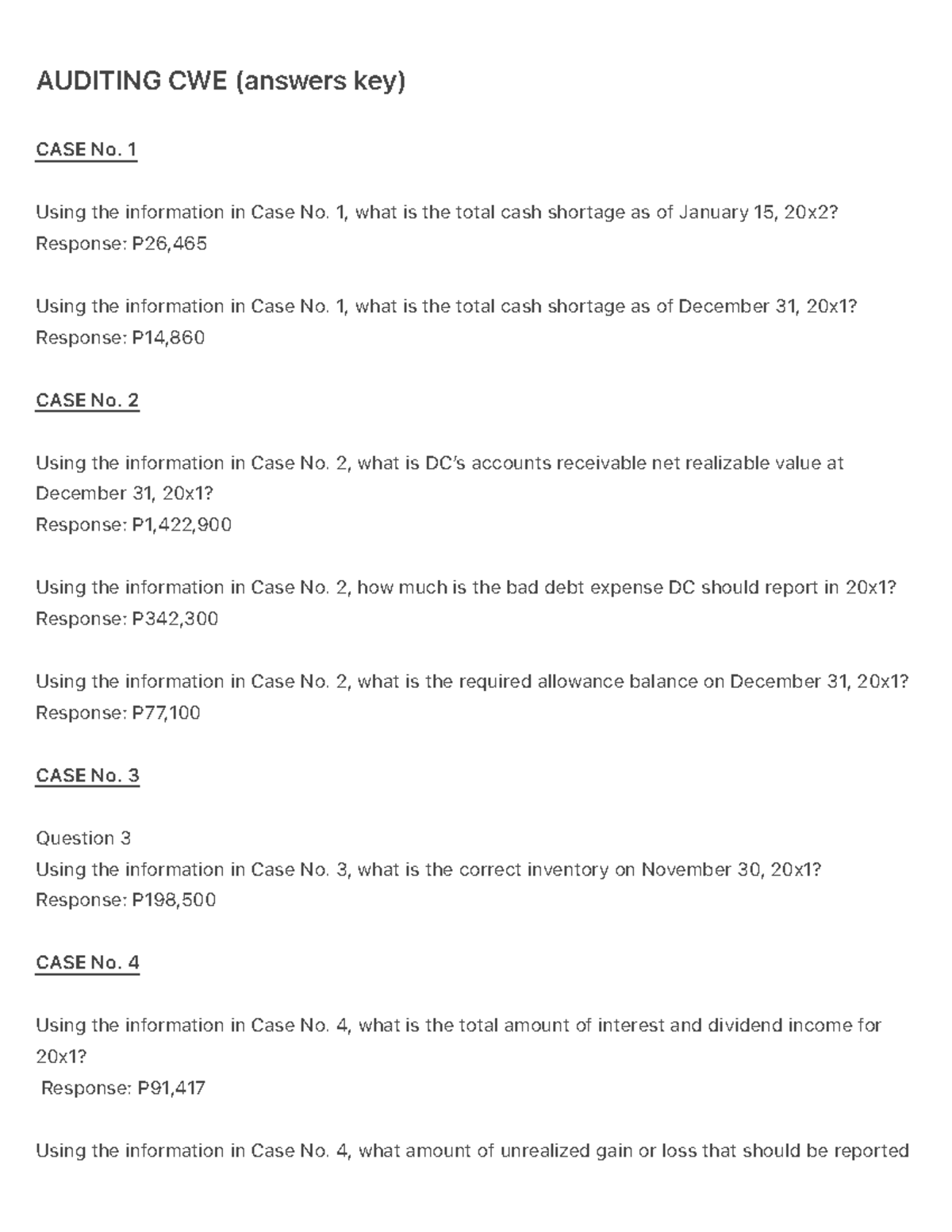 Auditing CWE answers key - AUDITING CWE (answers key) CASE No. 1 Using ...
