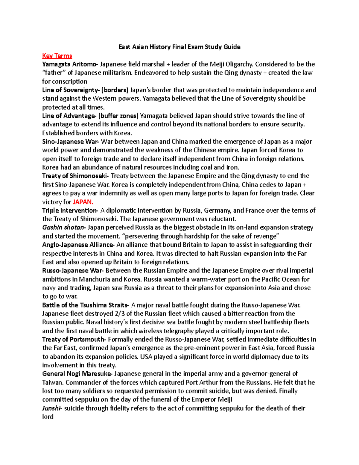 East Asian History Final Exam Study Guide - Considered to be the ...