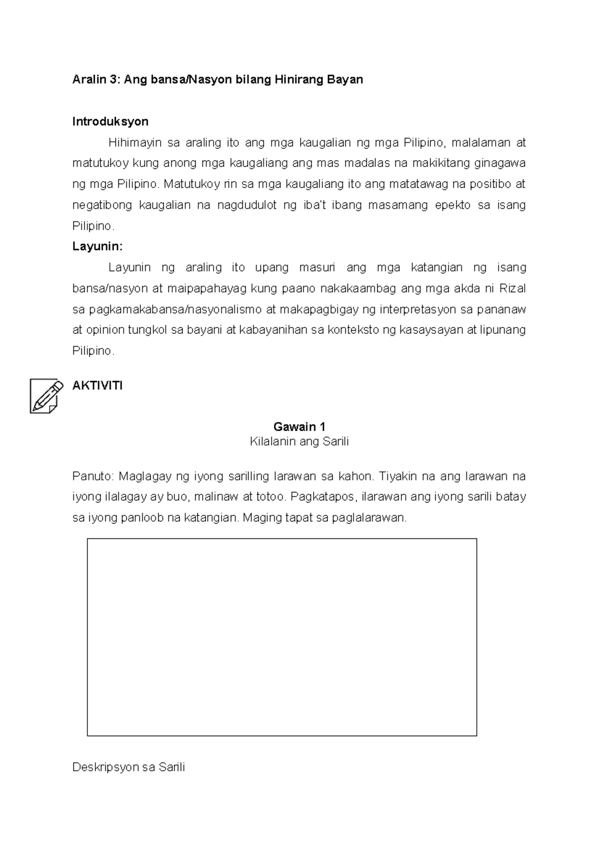M1 Aralin 3 Modyul - sfasfa - Aralin 3: Ang bansa/Nasyon bilang ...
