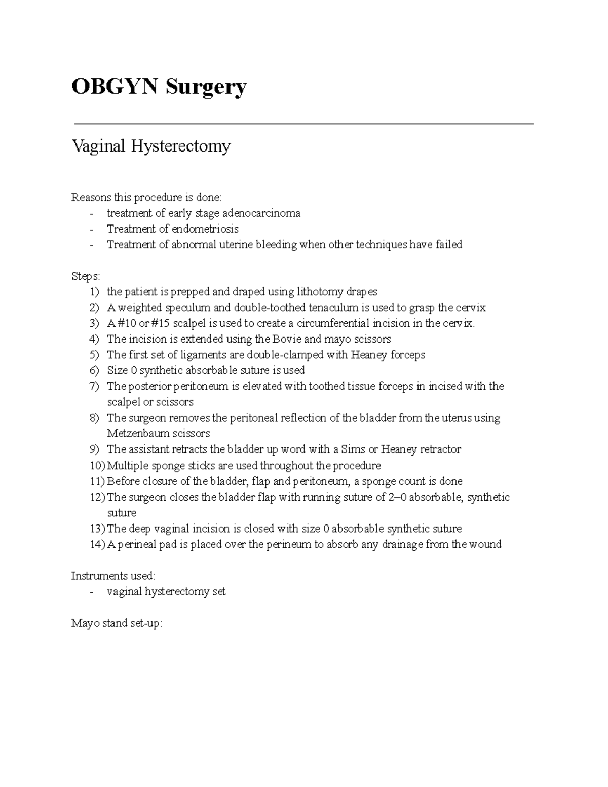 Obgyn Vaginal Hysterectomy - OBGYN Surgery Vaginal Hysterectomy Reasons ...