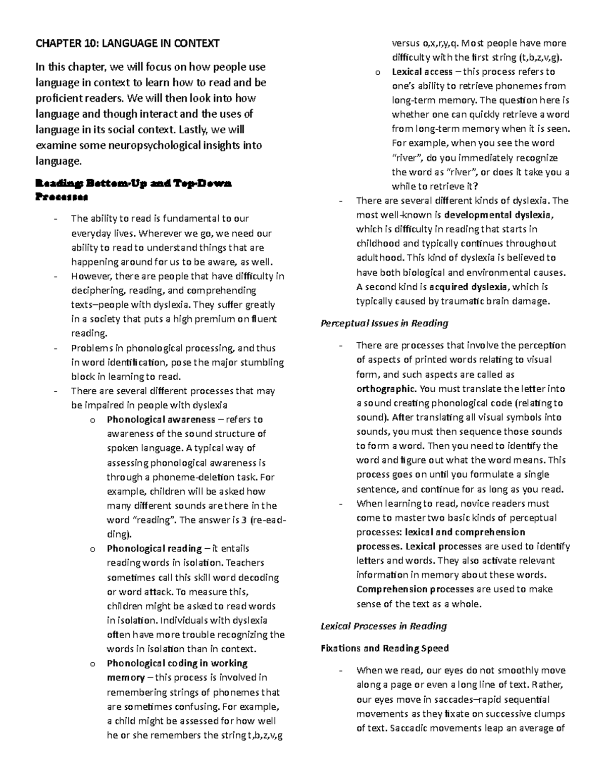 Cognitive Psychology Chapter 10 - CHAPTER 10: LANGUAGE IN CONTEXT In this chapter, we will focus ...
